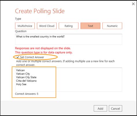 Assign A Correct Answer To A Text Question In The Powerpoint Add In Vevox Helpsite