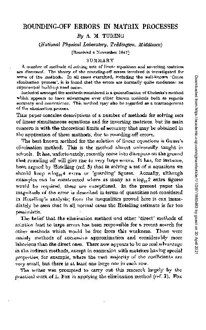 Pdf Rounding Off Errors In Matrix Processes