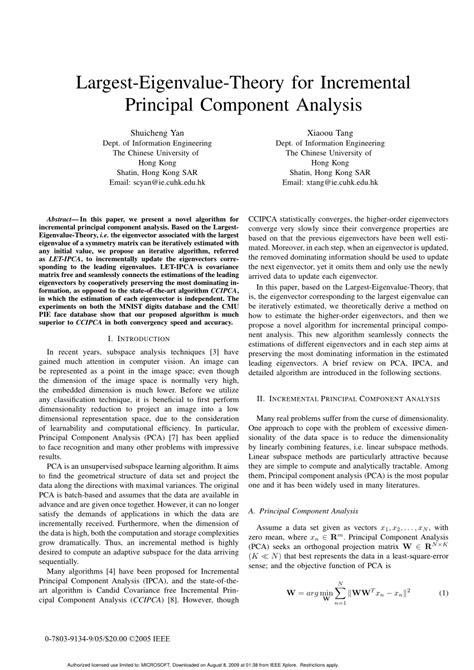 Pdf Largest Eigenvalue Theory For Incremental Principal Component Analysis