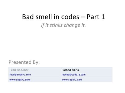 Bad Smell In Codes Part 1