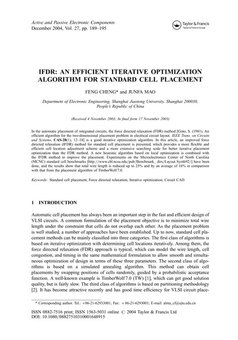 pdf ifdr an efficient iterative optimization algorithm for standard cell placement