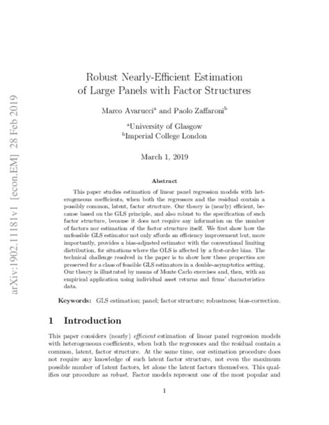 Pdf Robust Nearly Efficient Estimation Of Large Panels With Factor Structures
