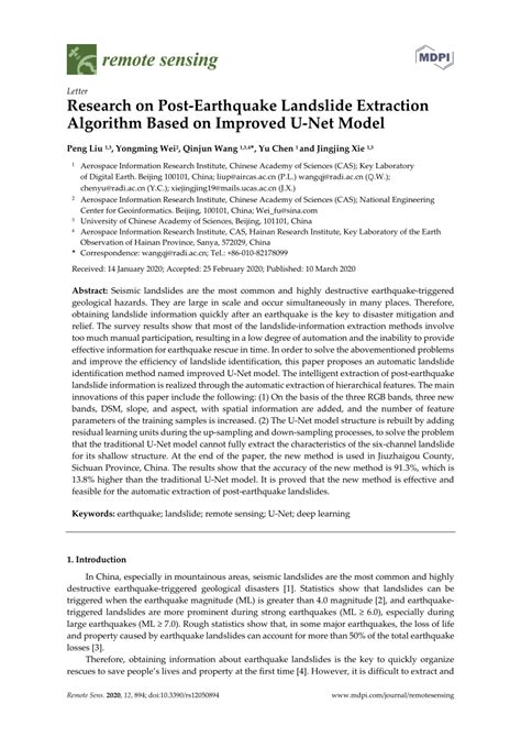 Pdf Research On Post Earthquake Landslide Extraction Algorithm Based On Improved U Net Model