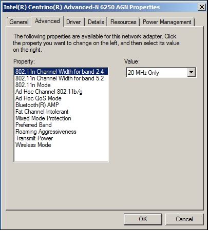 Advanced Intel Wireless Adapter Settings