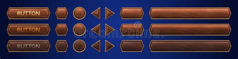 Realistic Set Of Wooden Game Buttons Sprite Sheet Stock Illustration Illustration Of Game