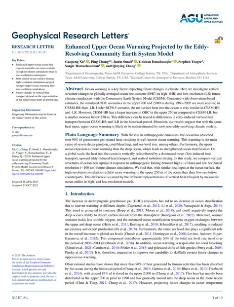 Pdf Enhanced Upper Ocean Warming Projected By The Eddy‐resolving Community Earth System Model