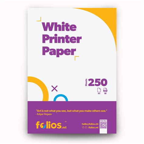 A3 White Printer Paper 80gsm 250 Sheets Foliosmt