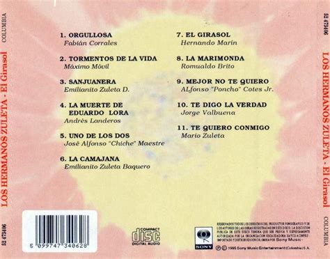 Car Tula Trasera De Los Hermanos Zuleta El Girasol Portada