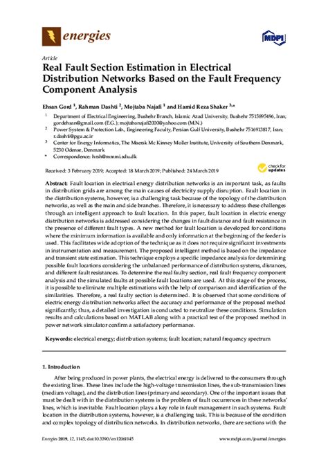 Pdf Real Fault Section Estimation In Electrical Distribution Networks Based On The Fault