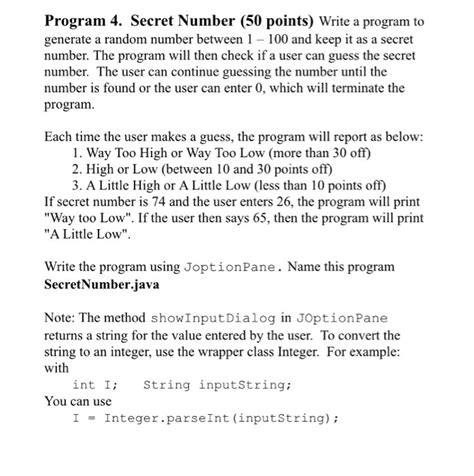 Solved Program Secret Number Points Write A Program Chegg