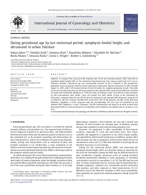 Pdf Dating Gestational Age By Last Menstrual Period Symphysis Fundal Height And Ultrasound