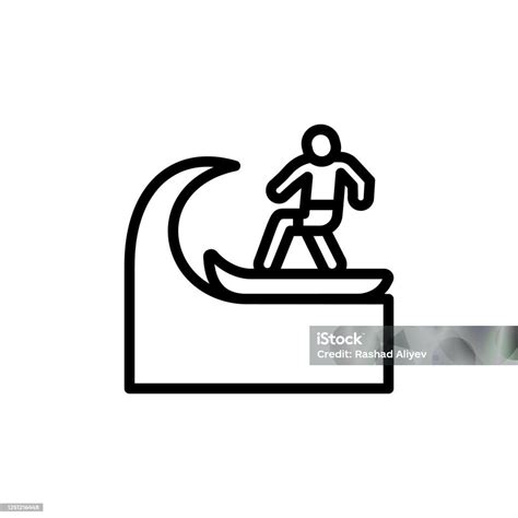 서핑 보드 서퍼 바다 아이콘 간단한 라인 Ui 및 Ux 웹 사이트 또는 모바일 응용 프로그램에 대한 해양 아이콘을 저장하는 벡터 요소를 개요 0명에 대한 스톡 벡터 아트 및