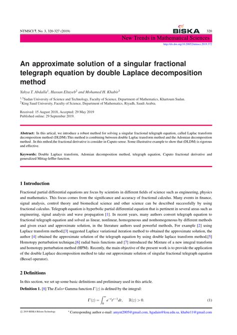 Pdf An Approximate Solution Of A Singular Fractional Telegraph