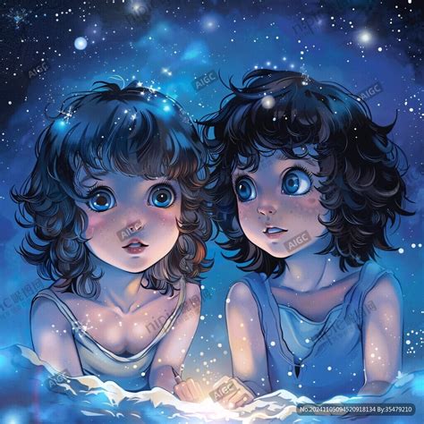 Ai创作图儿插少女 梦幻儿插插画 双子座插画 孪生儿之一 宇宙女孩插画 梦幻儿童插画超治愈 双胞胎日常 Q版姐妹 星空女孩插画 治愈系儿插 小女孩儿插 二童插画 Q版卡通姐妹 两小无猜插画 儿