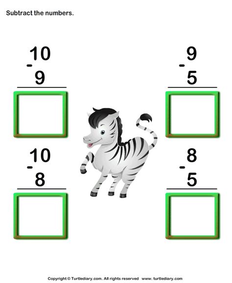 Single Digit Column Subtraction Turtle Diary Worksheet