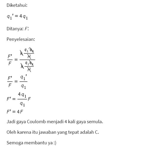 F K Q1 Q2 R2 Di Mana Q1 Adalah Muatan 1 C