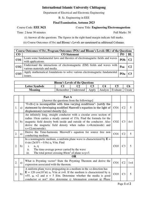 Semester End Exam Question Eee 3621 Au 23 Msh Pdf Transmission Line Waveguide