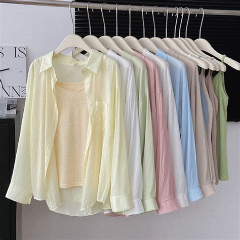 강추무조건소장~ 은은한 비침 시스루 파스텔 셔츠 남방 블라우스 에이블리