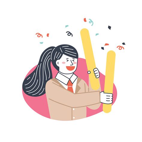 유토이미지 응원봉을 들고 응원하는 여자 학생 벡터 이미지 일러스트