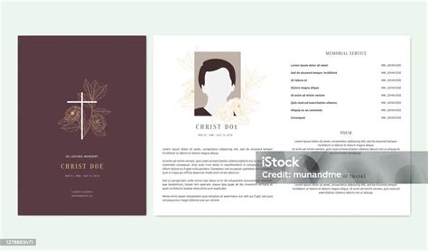 꽃 기념관 및 장례 초대 카드 템플릿 디자인 목련과 잎 주홍색과 오렌지 톤 장례식에 대한 스톡 벡터 아트 및 기타 이미지