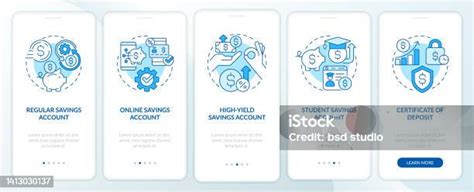 Types Of Saving Accounts Blue Onboarding Mobile App Screen Stock Illustration Download Image