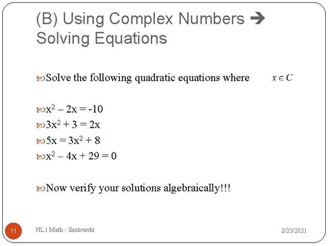 Lesson 13 Quadratic Polynomial Equations Complex Numbers Hl