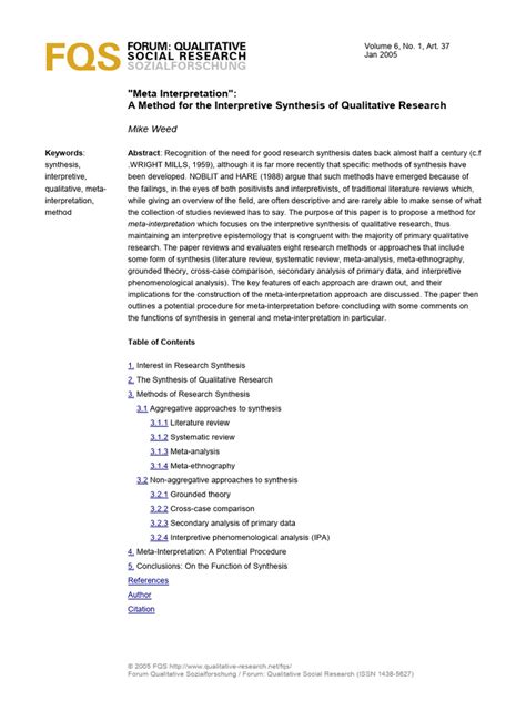fqs 6 1 weed meta interpretation a method for the interpretive synthesis of qualitative