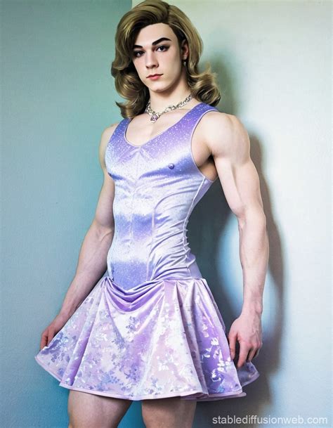 A Muscle Male Crossdresser Dressed Like A Female Wearing Very Tight Short Dress Prompts Stable
