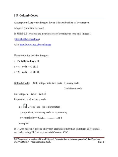 Golomb Code Pdf Data Compression H264mpeg 4 Avc