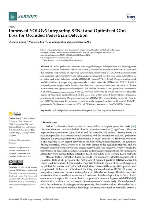 Pdf Improved Yolov3 Integrating Senet And Optimized Giou Loss For Occluded Pedestrian Detection