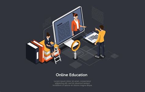 Premium Vector Isometric Illustration Online Course Or Education Remote Internet Study