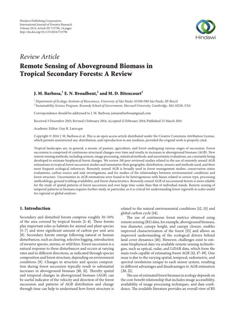 Pdf Remote Sensing Of Aboveground Biomass In Tropical Secondary Forests A Review