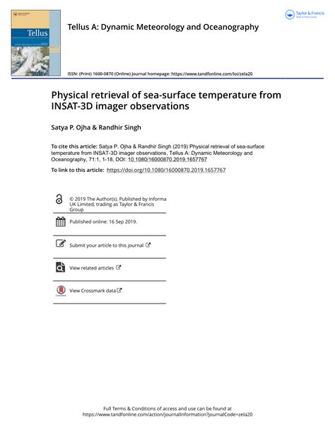 Pdf Physical Retrieval Of Sea Surface Temperature From Insat 3d