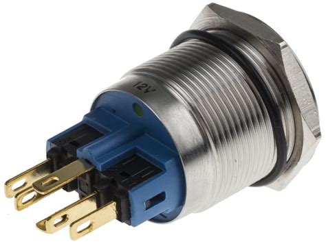 RS PRO RS PRO Illuminated Push Button Switch Latching Panel Mount 22mm Cutout SPDT Green