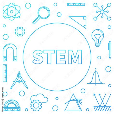 Stem Blue Square Frame Vector Science Concept Illustration In Thin Line Style On White