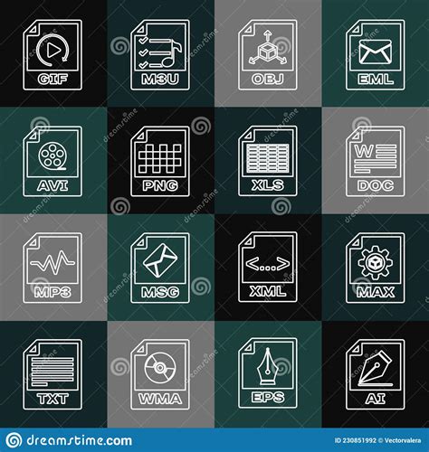 Set Line Ai File Document Max Doc Obj Png Avi  And Xls Icon