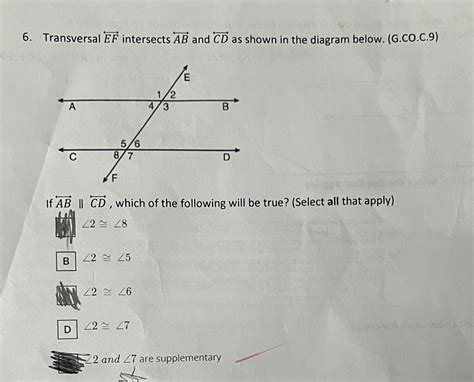 Solved 6 Transversal Ef Intersects Ab And Cd As Shown In