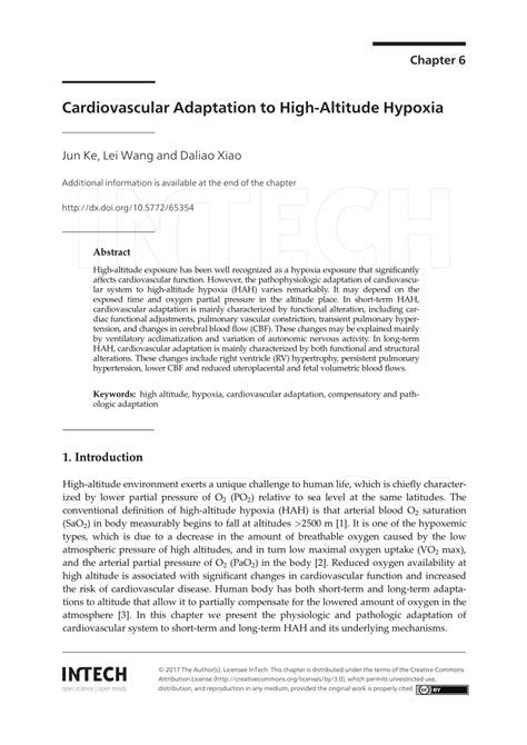 Pdf Cardiovascular Adaptation To High Altitude Hypoxia