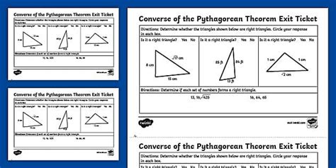 Eighth Grade Converse Of The Pythagorean Theorem Exit Ticket