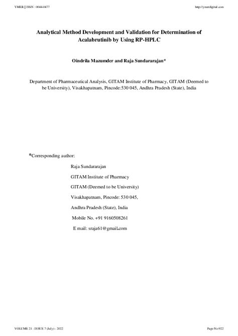 Pdf Analytical Method Development And Validation For Determination Of Acalabrutinib By Using