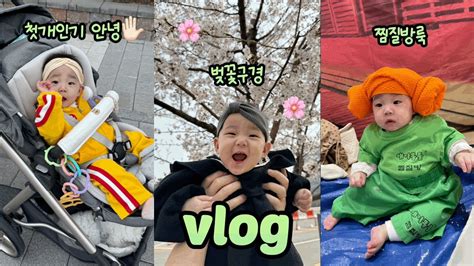 육아 브이로그 첫 개인기 안녕 성공기 🏻 I 벚꽃 나들이🌸 I 찜질방룩 문센🧖🏻‍♀️i 8개월 아기 새장난감 구매 I