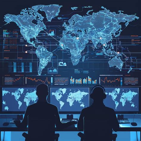 Global Cybersecurity Monitoring In Command Center Premium Ai Generated Image
