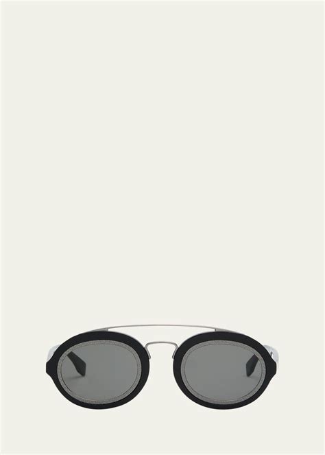 Fendi Mens Acetate Double Bridge Oval Sunglasses Bergdorf Goodman