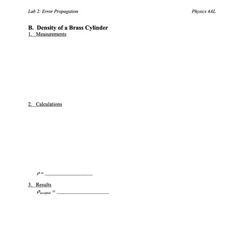 Solved Lab Error Propagation Physics AL B Density Of A Chegg