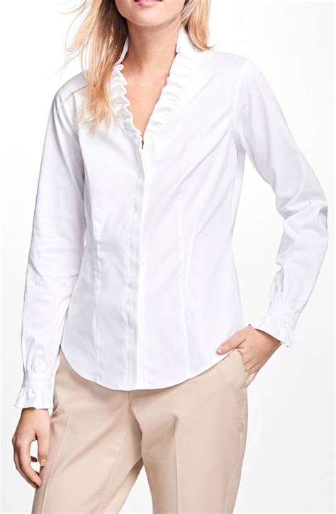 Womens White Ruffle Collar Shirt Tailored Egyptian Cotton Semi