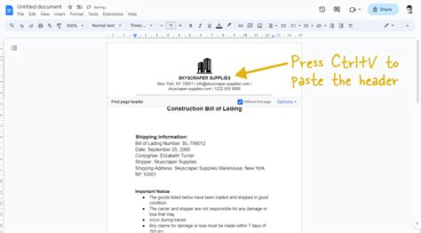 How To Put Header Only On The First Page In Google Docs