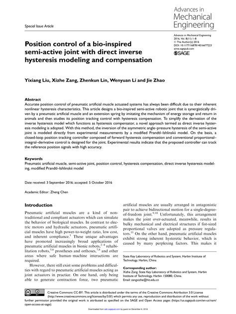 Pdf Position Control Of A Bio Inspired Semi Active Joint With Direct Inverse Hysteresis