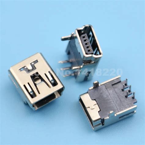 Pcs Mini Usb Type B Female Pin Right Angle Degree Dip Legs Pcb Socket Connector In