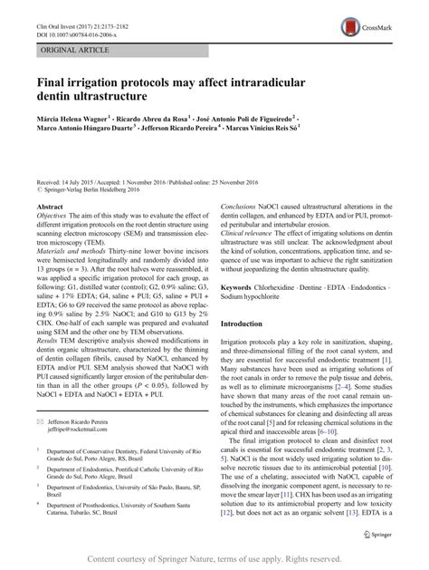 Final Irrigation Protocols May Affect Intraradicular Dentin Ultrastructure Request Pdf