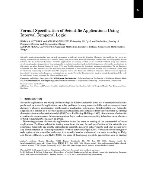 pdf formal specification of scientific applications using interval temporal logic